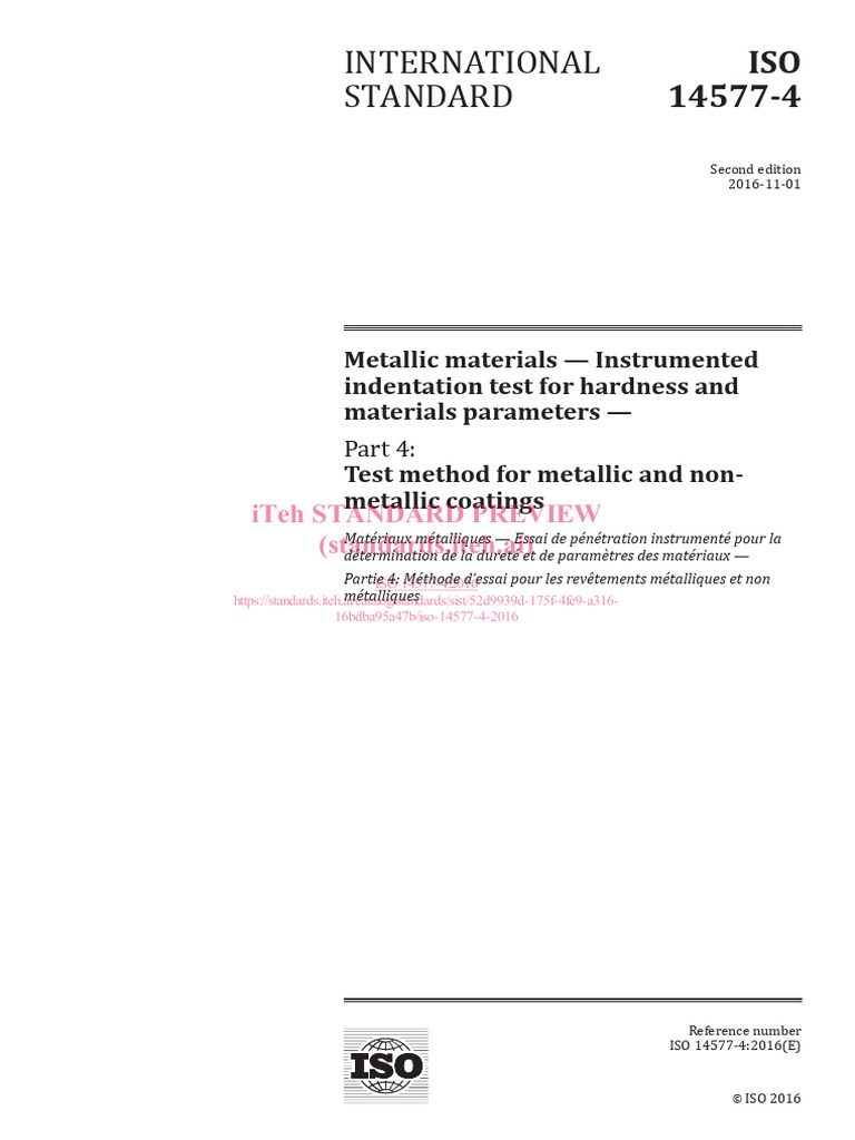 ISO 14577-4: Hardness Test Method | PDF | Hardness | Coating