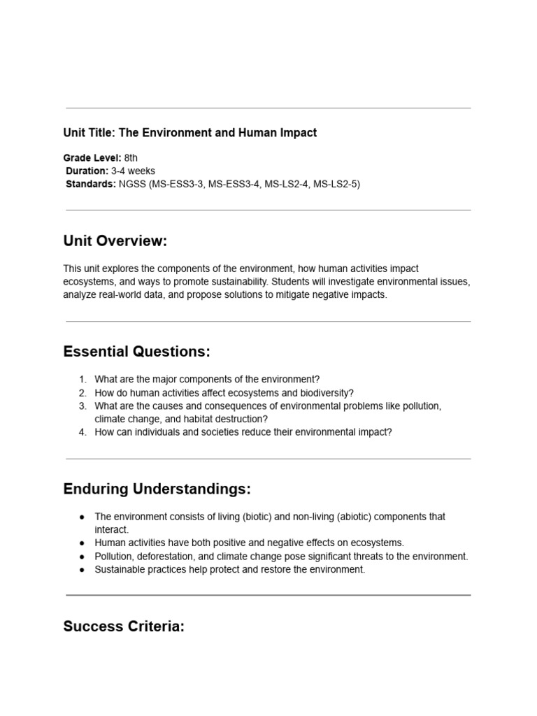 Environmental Impact and Sustainability Unit | PDF | Natural ...