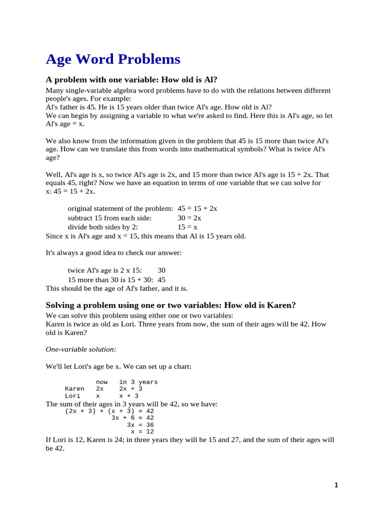 Solving Age Word Problems in Algebra | PDF | Equations | Speed