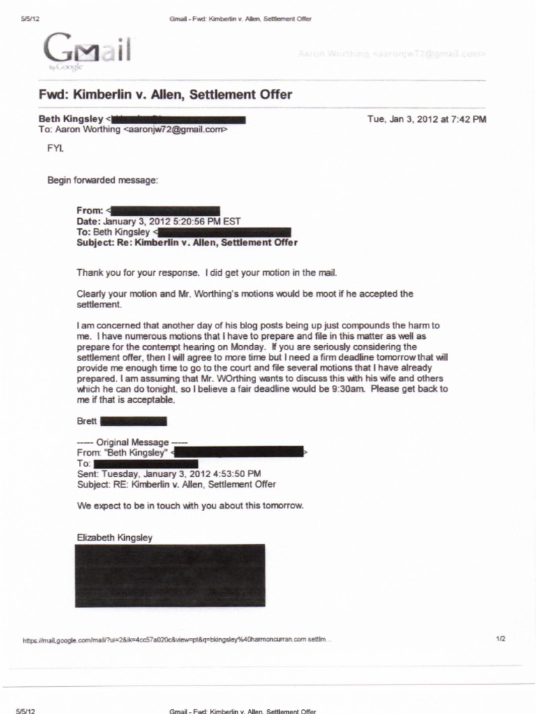 Emails From Brett Kimberlin To Beth Kingsley 1.3.12 1.4.12 (OCR) | PDF ...