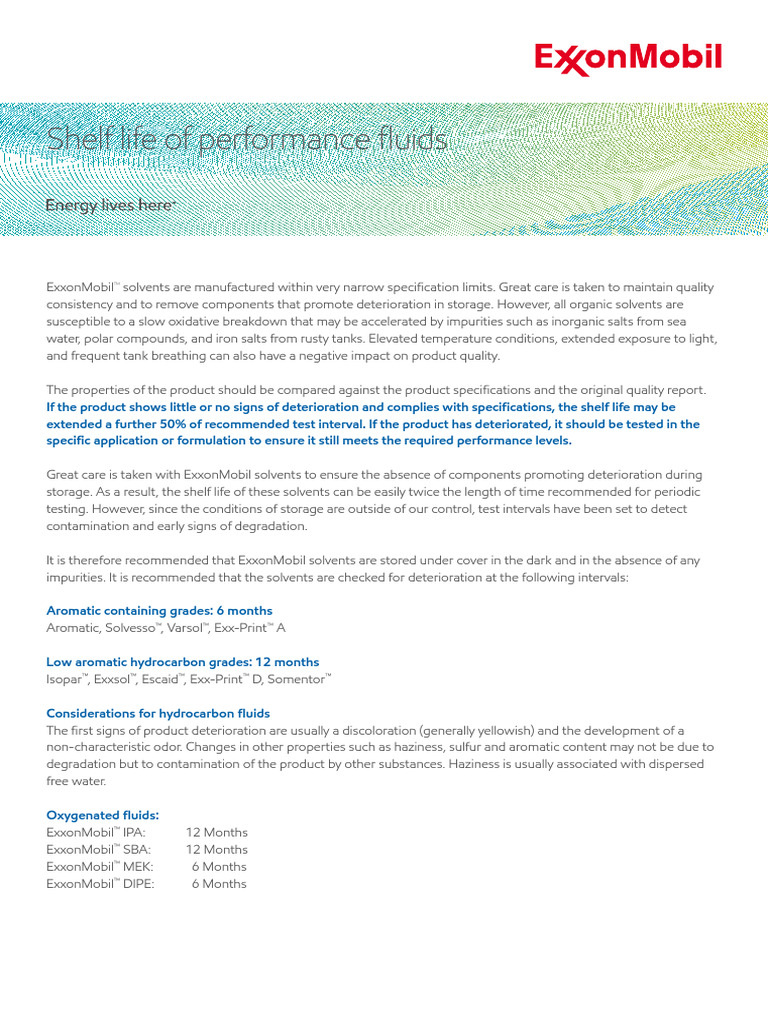 Shelf Life of Performance Fluids en | PDF | Solvent | Shelf Life