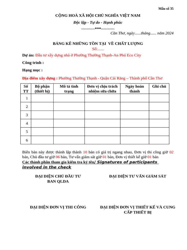 Bang Ke Nhung Ton Tai Ve Chat Luong | PDF