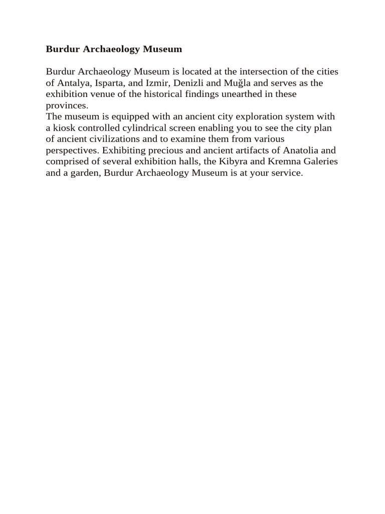 Burdur Archaeology Museum Overview | PDF