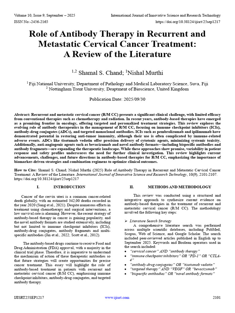 Role of Antibody Therapy in Recurrent and Metastatic Cervical Cancer ...