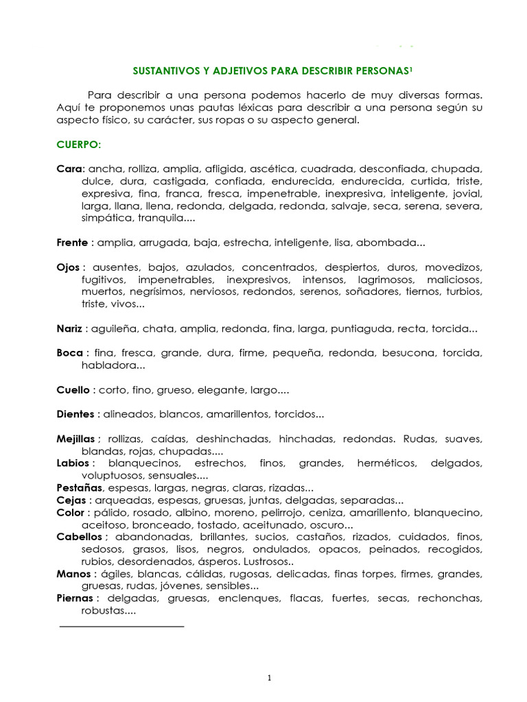 Sustantivos y Adjetivos para Describir Personas | PDF