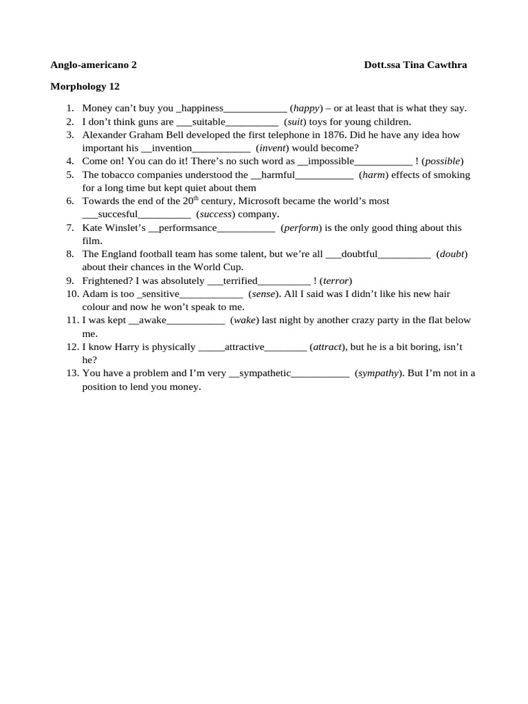 Morphology Exercises for English Learners | PDF