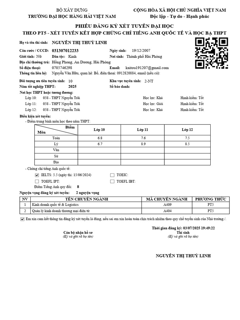 Phieu Dang Ky Xet Tuyen pt5 20250703194922 | PDF
