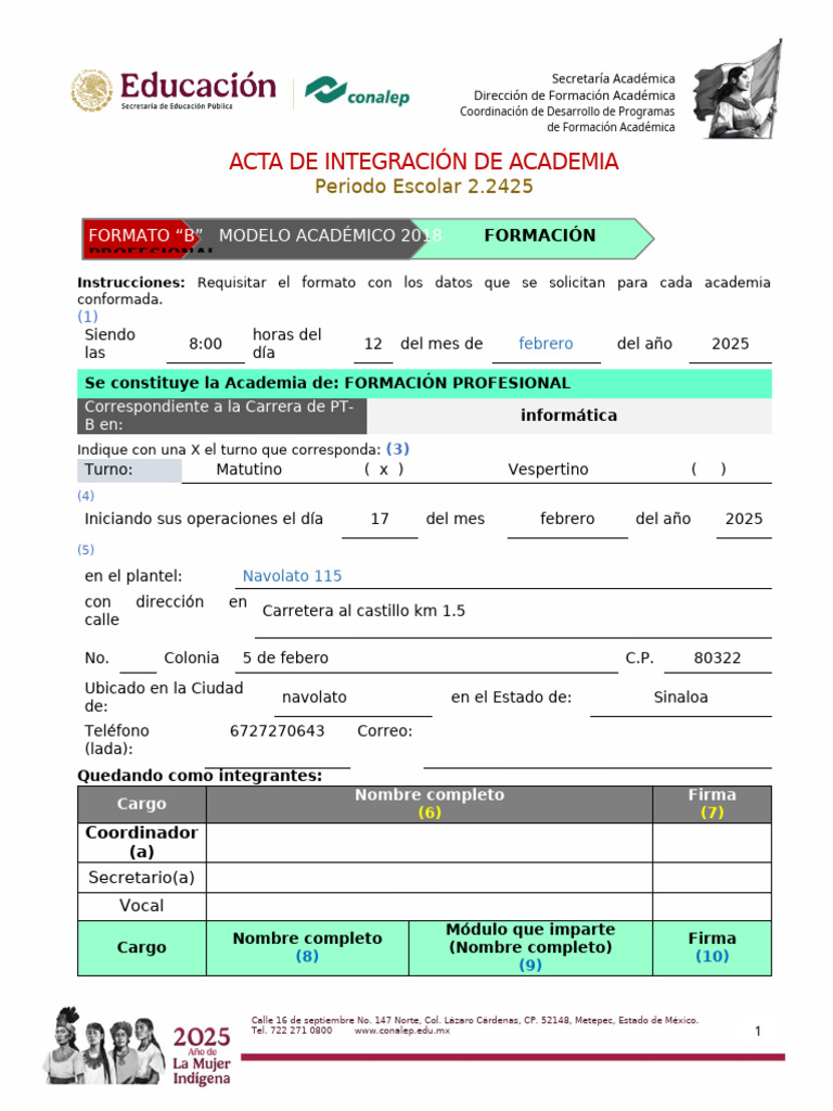03 - Formato B - Acta Integración Academias - FP. 2.2425 | PDF