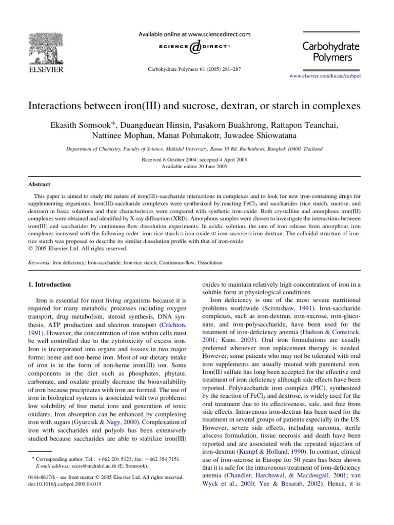 Carbohydrate Polymers 2005, 61, 281-287 Imp | PDF | Iron | Carbohydrates