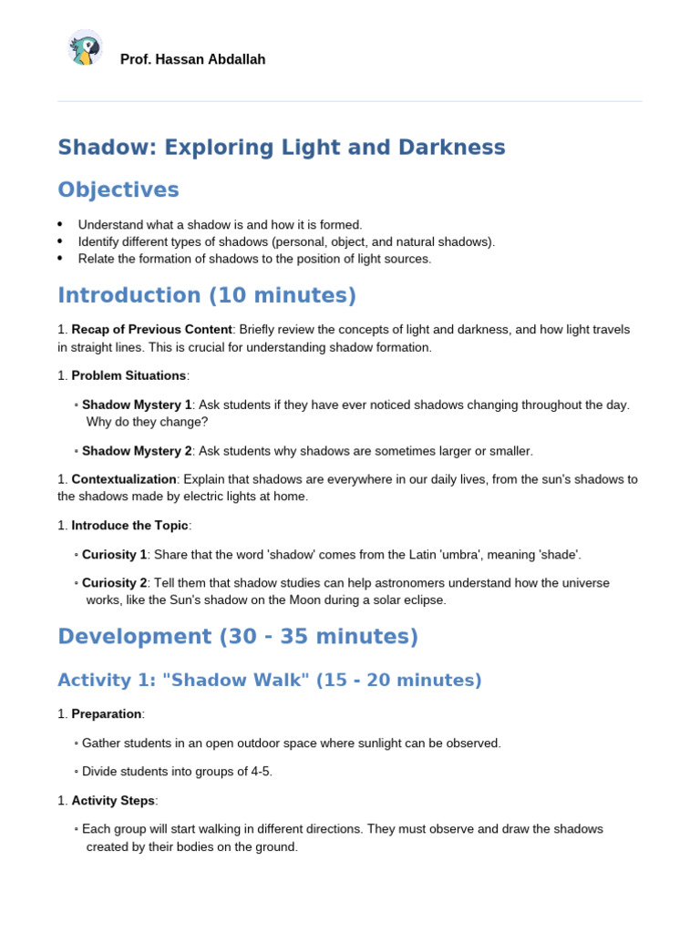 Key Experiences in Shadow Learning | PDF | Shadow | Eclipse