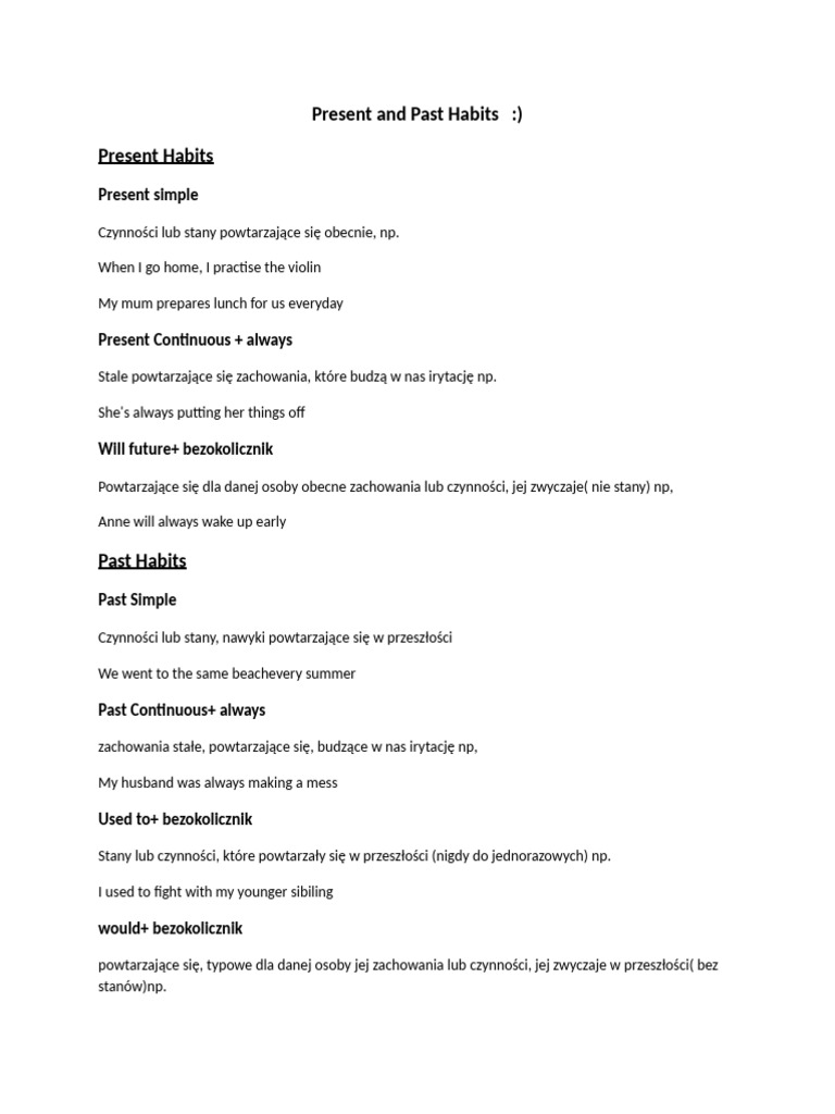 Present and Past Habits | PDF