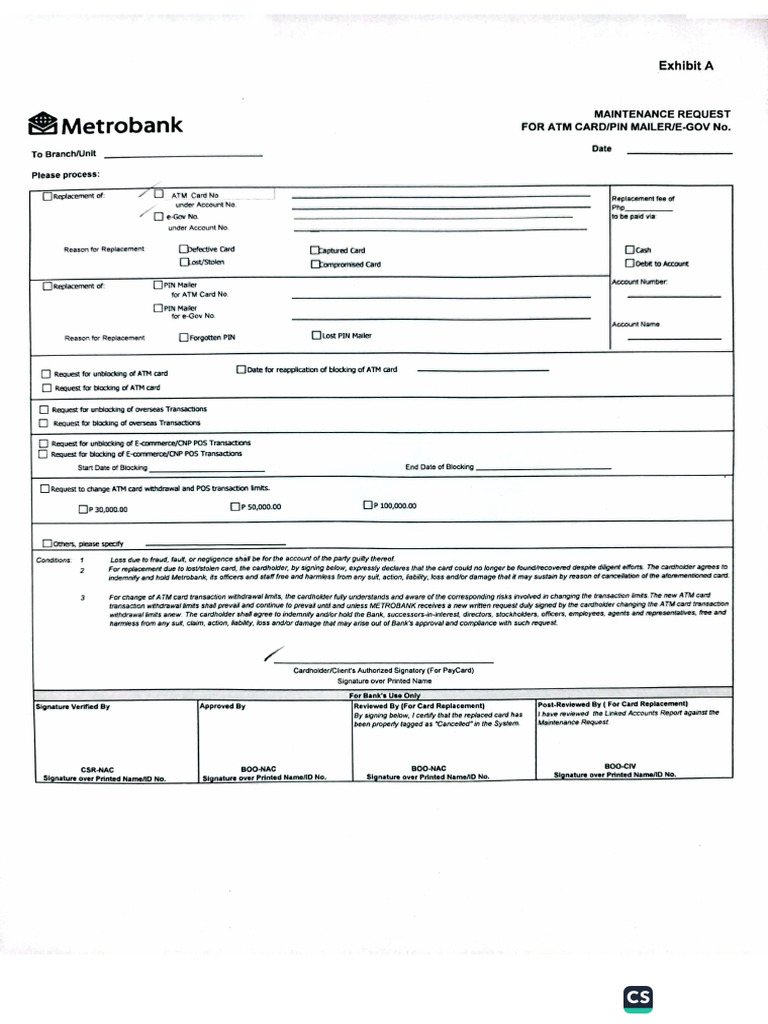 METROBANK - Maintenance Request Form | PDF