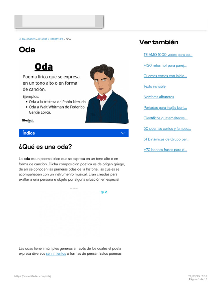 Ejemplos y tipos de odas líricas | PDF | Poesía