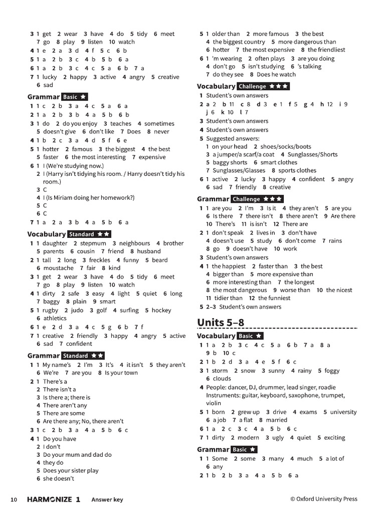 Unit 1-4 Review Grammar ANSWERS | PDF