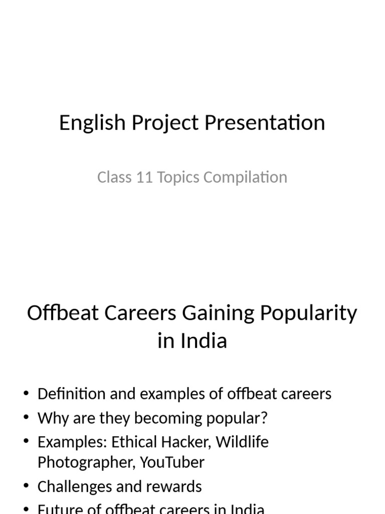 Class 11 English Project Topics Overview | PDF