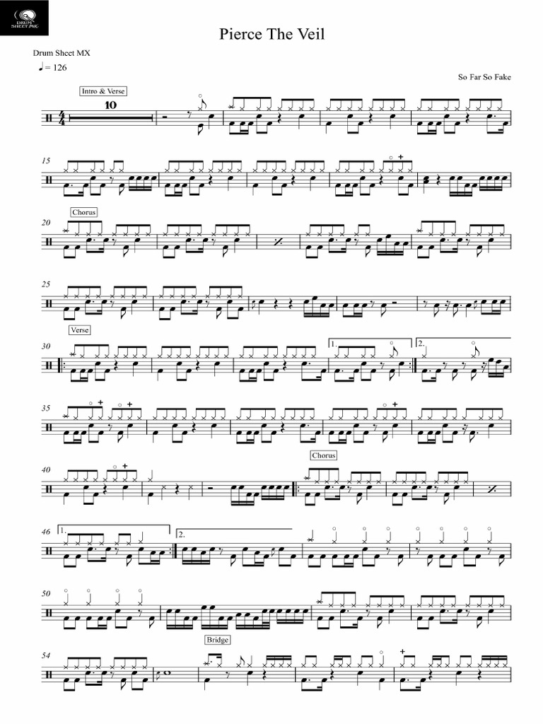 So Far So Fake (Arr Drum Sheet MX) - Pierce The Veil (Drums) | PDF