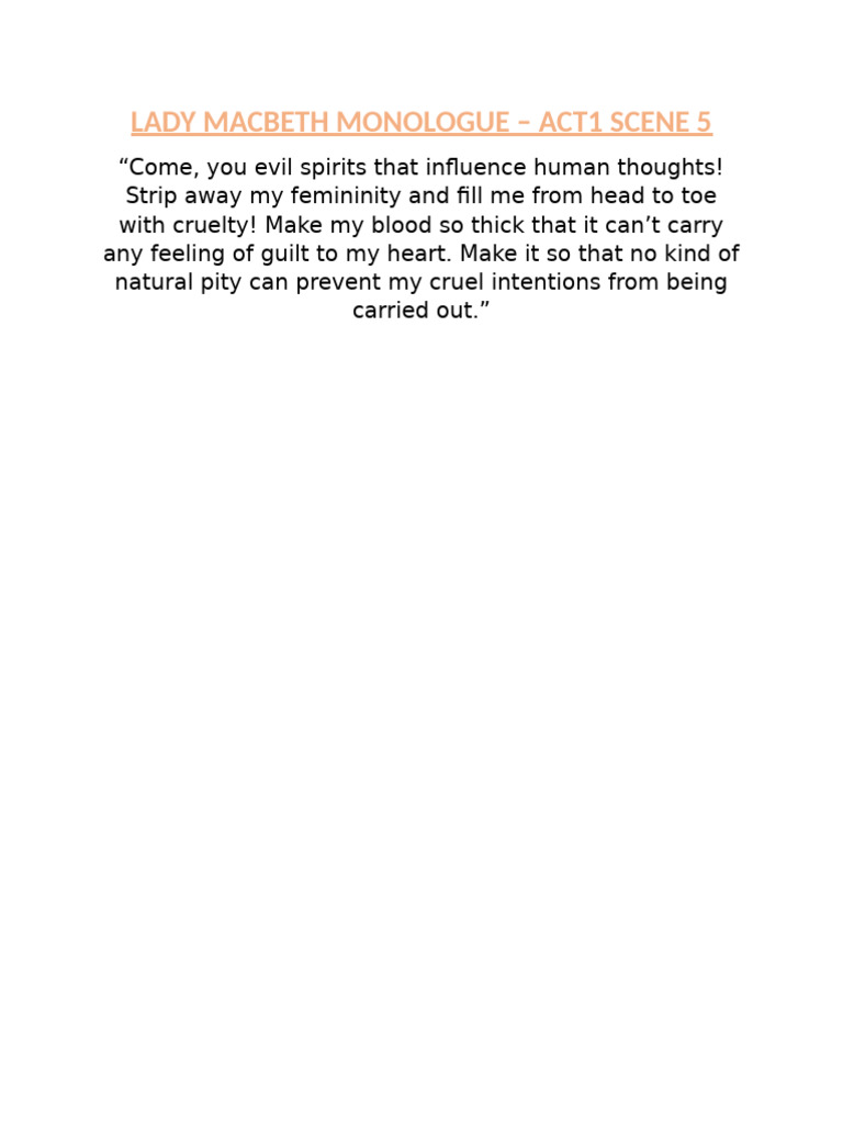 Lady Macbeth's Act 1 Scene 5 Monologue | PDF