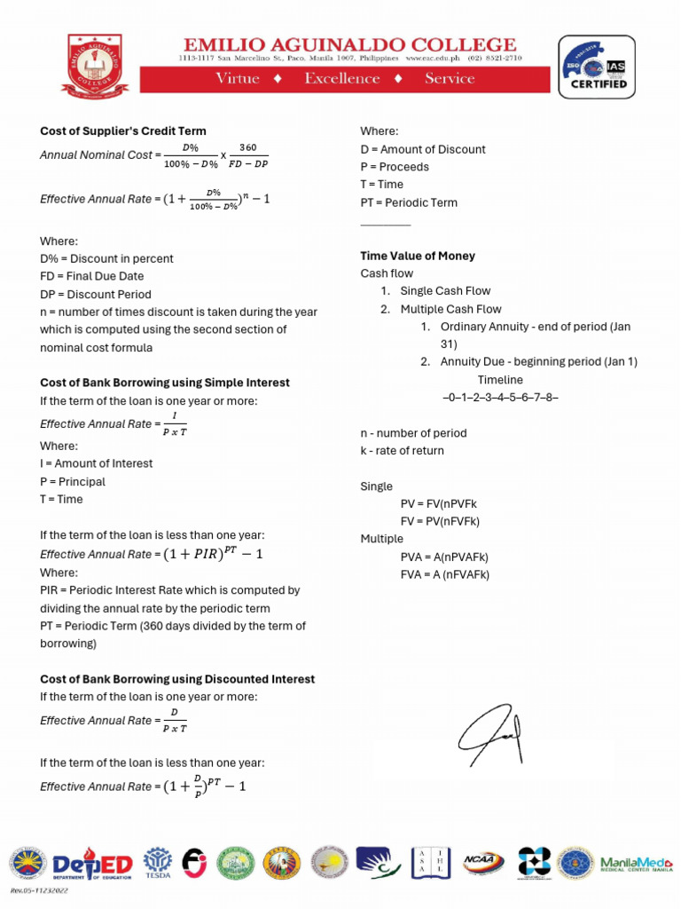 Formula Card For Business Finance | PDF | Business | Economies