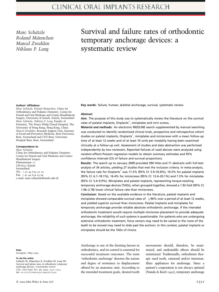 Survival and Failure Rates of Orthodontic Temporary Anchorage Devices ...