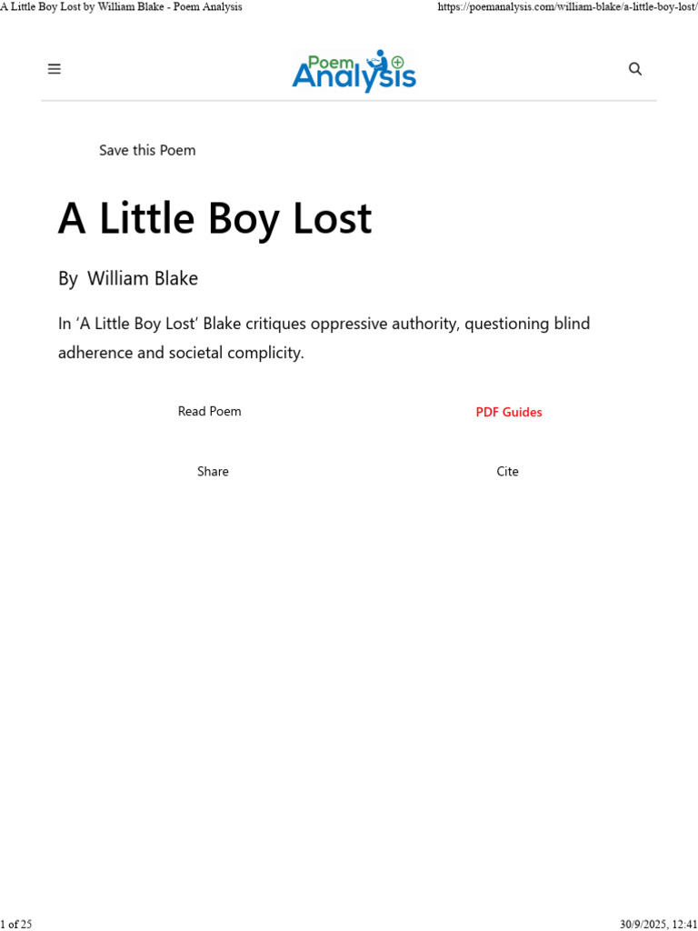 A Little Boy Lost by William Blake - Poem Analysis | PDF | Poetry | Love