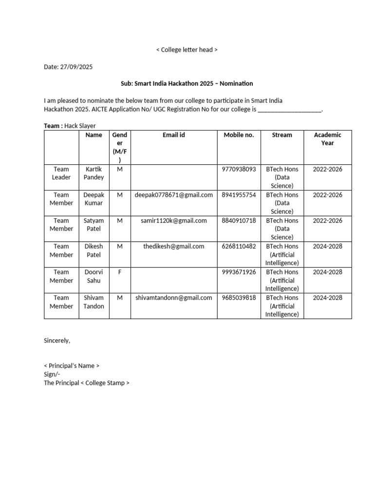 College Authorization Letter SIH2025 | PDF