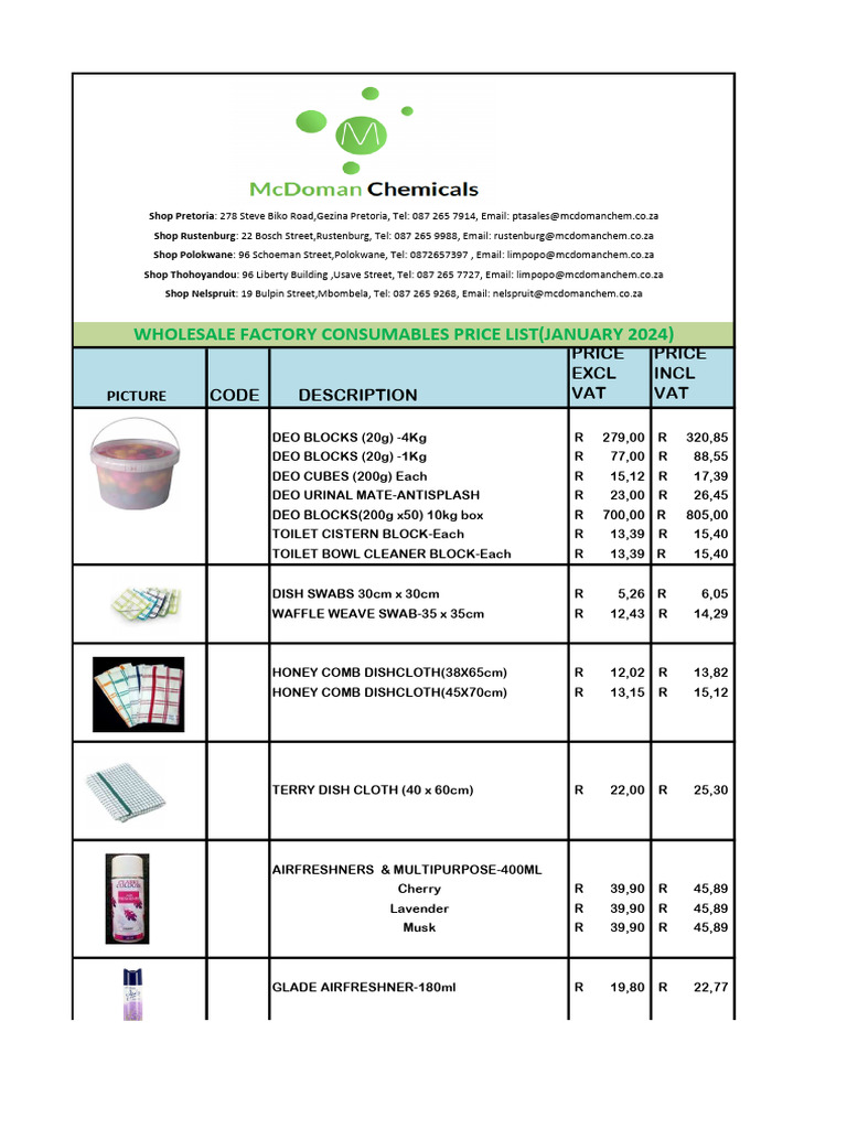 McDoman Chemicals Price List 2024 | PDF | Industrial Processes