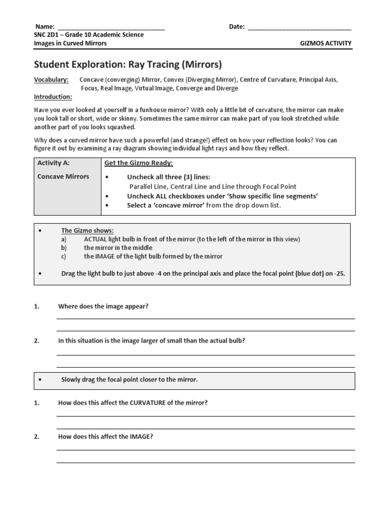Student Exploration | Download Free PDF | Mirror | Glass Engineering ...