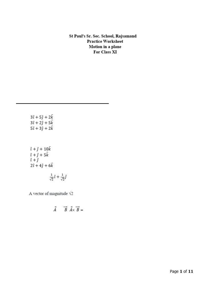 Class XI Motion in a Plane Questions | PDF | Acceleration | Force