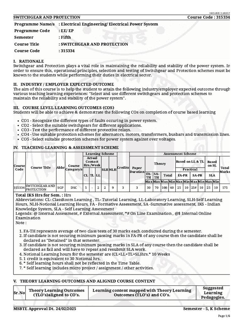 315334-Switchgear and Protection | PDF | Fuse (Electrical) | Relay