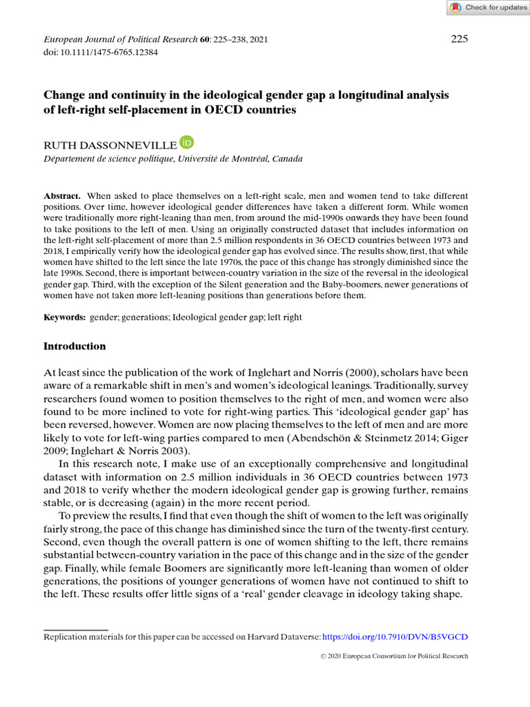 Change and Continuity in The Ideological Gender Gap A Longitudinal ...