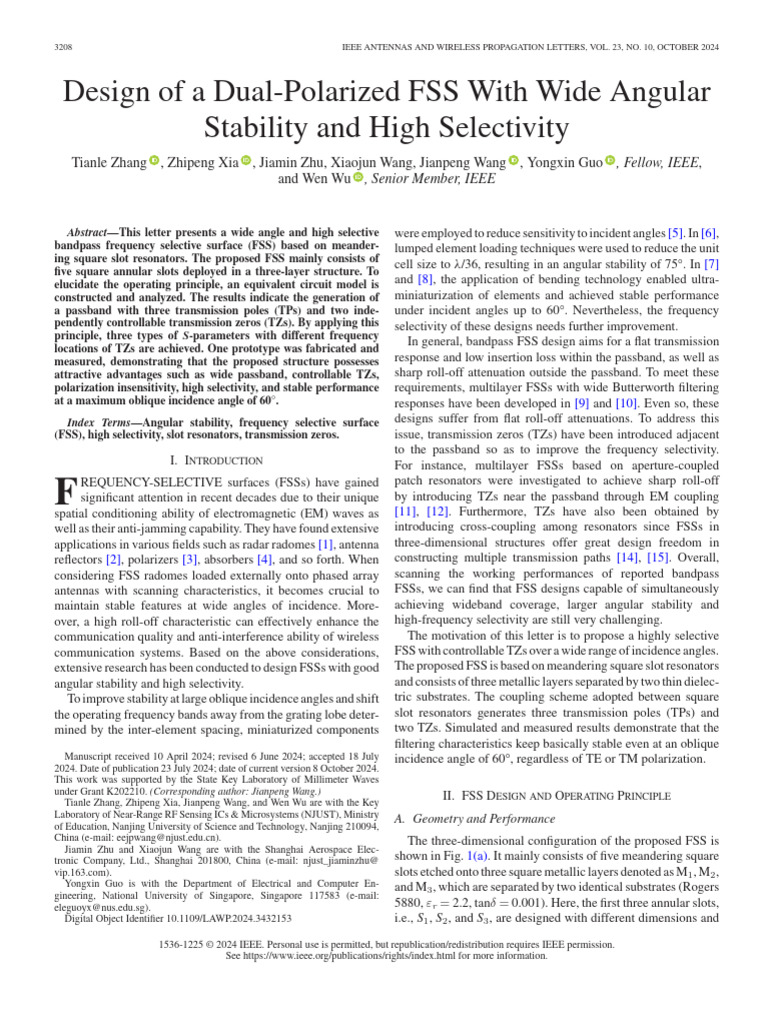 Design of A Dual-Polarized FSS With Wide Angular Stability and High ...