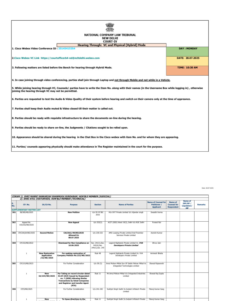 Hybrid Hearing Guidelines for NCLT | PDF | Insolvency | Business Law