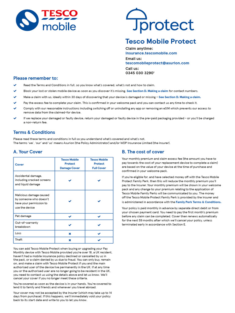 Tesco Mobile Protect TsandCs | PDF | Insurance