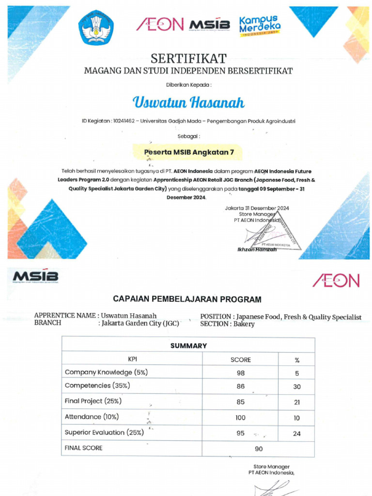 Sertifikat - Uswatun Hasanah | PDF