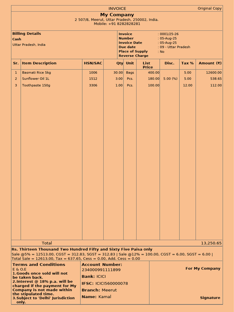 Grocery Simple Invoice | PDF