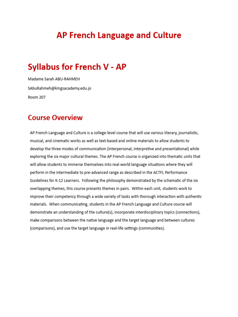 AP French Language Course Syllabus | PDF | Communication | Linguistics