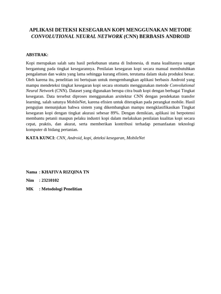 Aplikasi Deteksi Kesegaran Kopi Menggunakan Metode Convolutional Neural ...