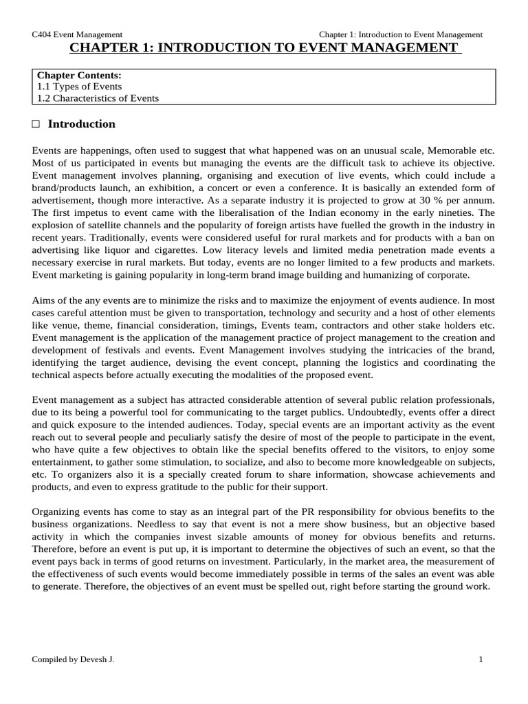 Chapter 1 Introduction To Event Management | PDF | Tourism | Brand