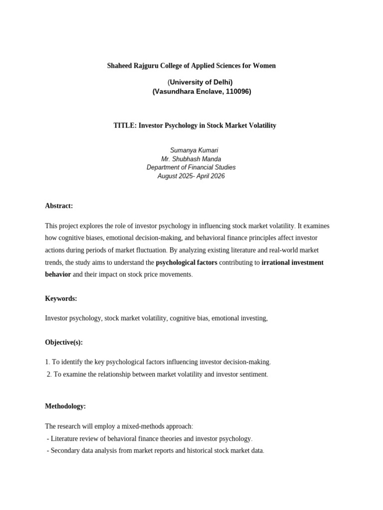 Investor Psychology in Stock Market Volatility | PDF | Behavioral ...