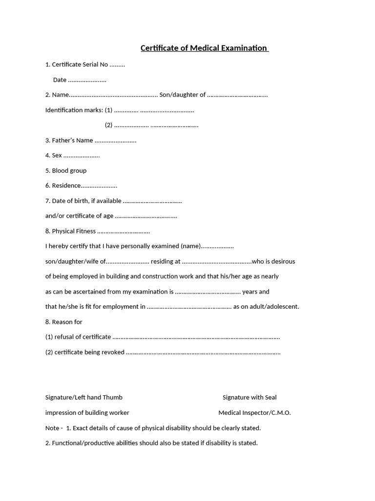 Certificate of Medical Examination | PDF