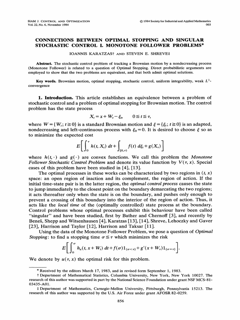 Karatz As 1984 | PDF | Monotonic Function | Stochastic Process