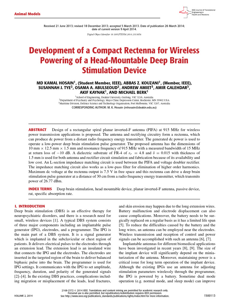 Development of A Compact Rectenna For Wireless Powering of A Head ...