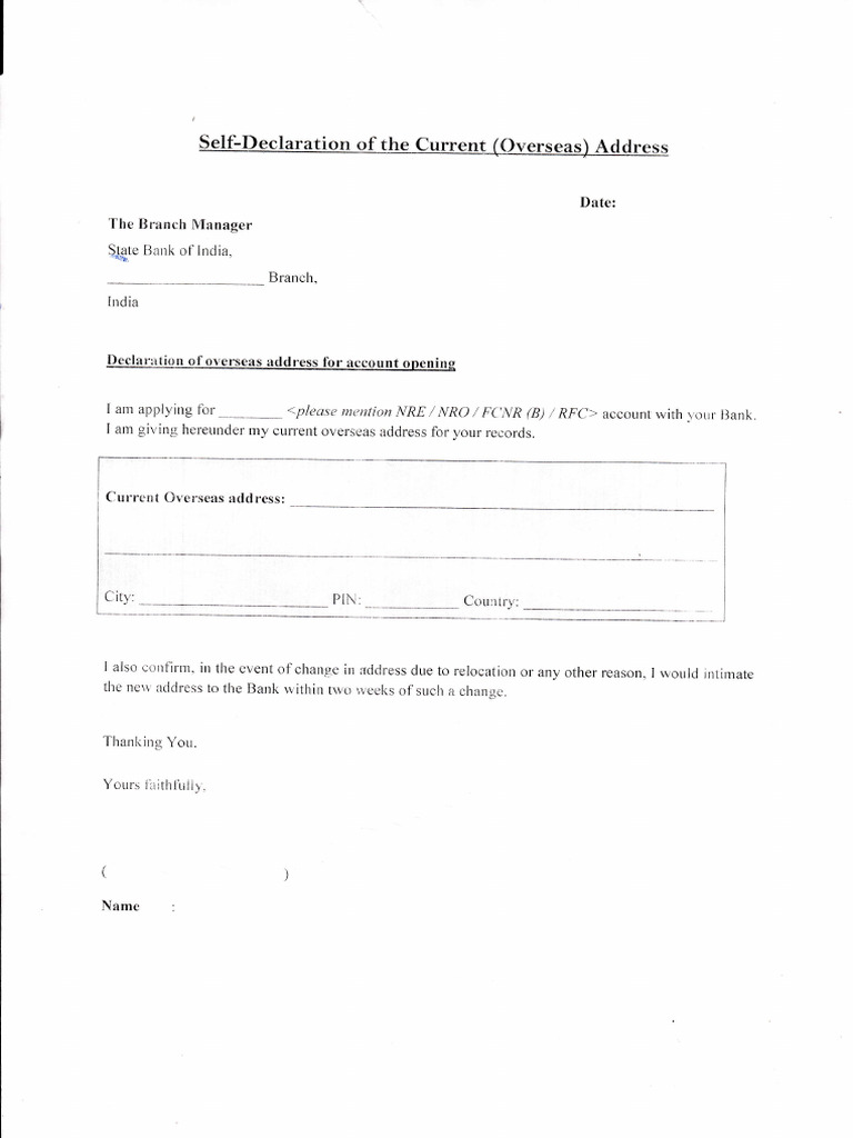 Nri Self Declaration Current Address | PDF
