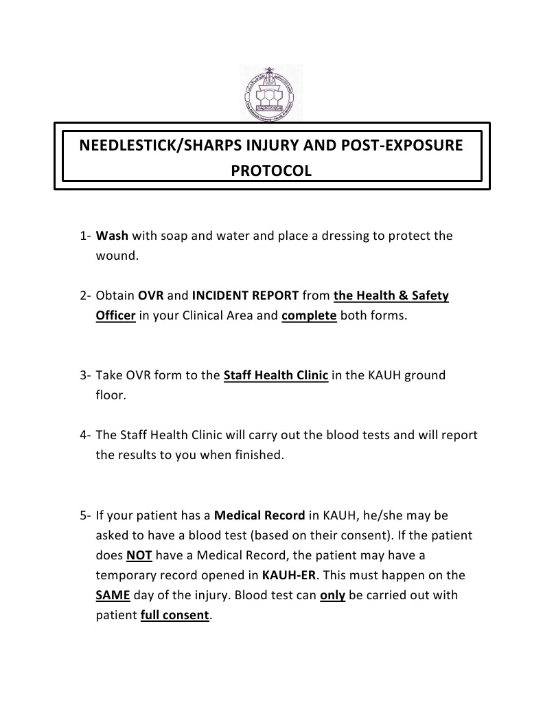 Needle Stick Protocol | PDF | Medical Record | Medical Specialties