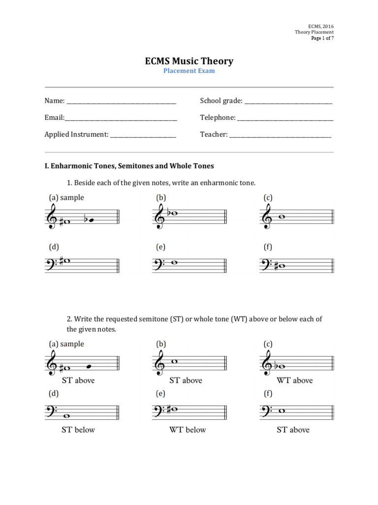 ECMS Music Theory Placement Exam | PDF