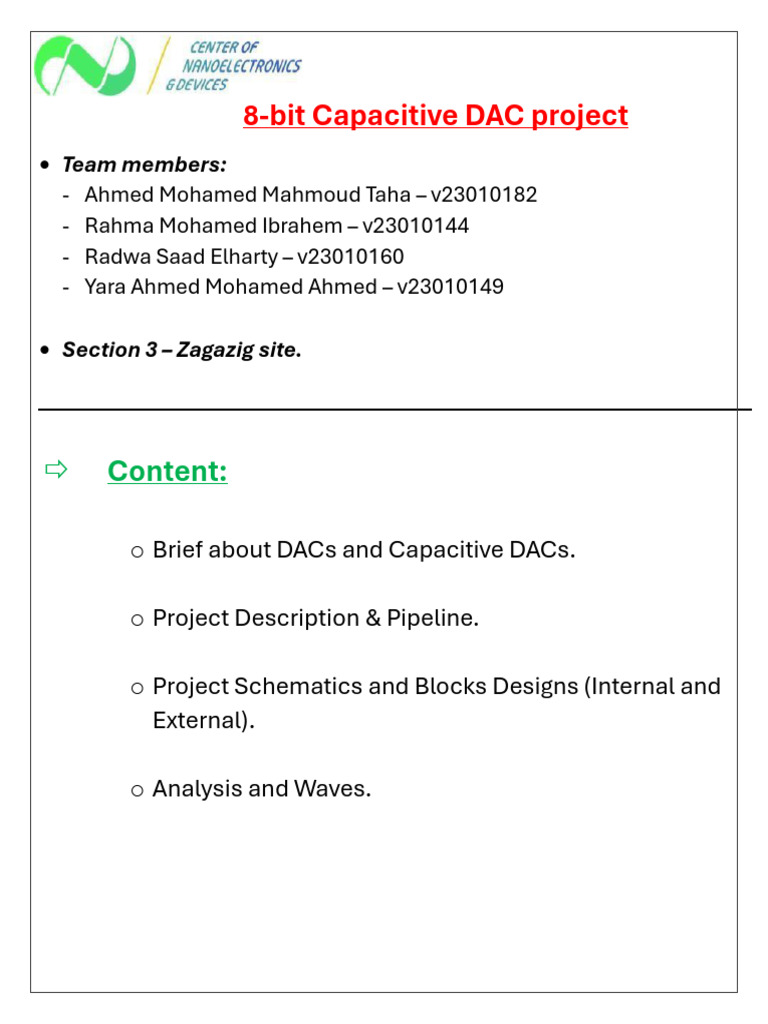 8-bit Capacitive DAC Project Overview | PDF | Digital To Analog ...