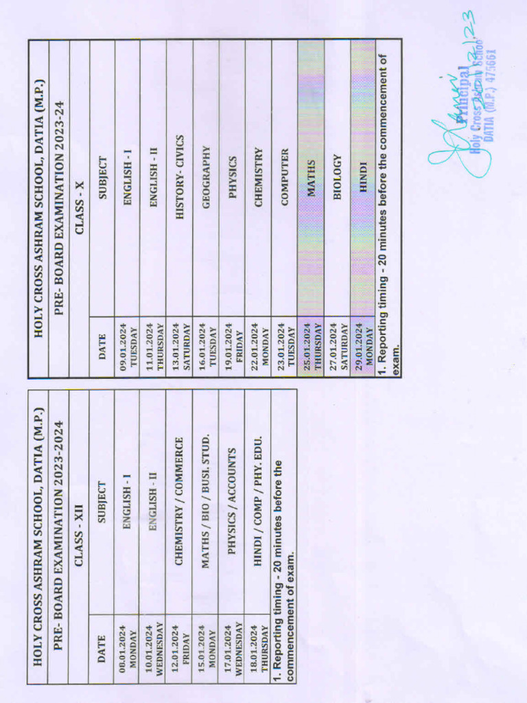 Pre Board Exams Time Table 2023-24 | PDF