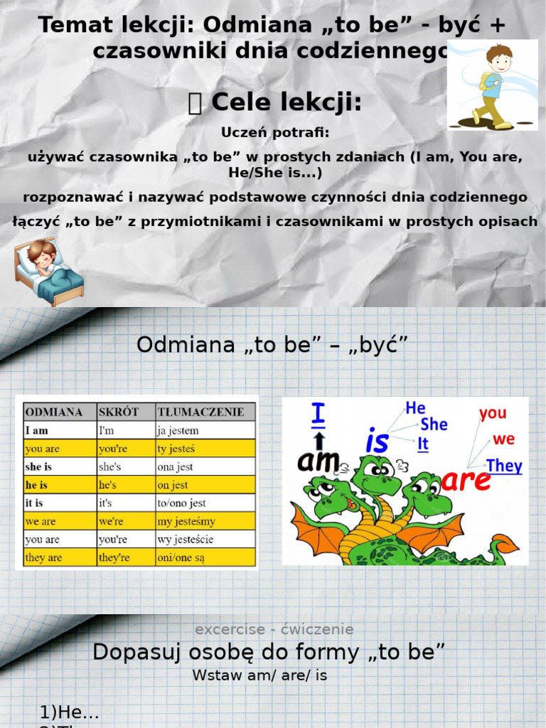 Lekcja 4. Czasowniki, Odmiana To Be | PDF | Drink