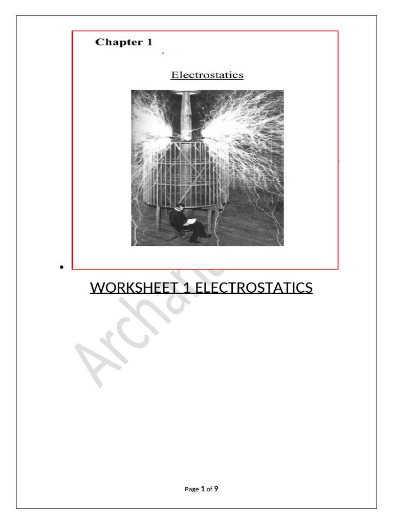Worksheet 1 Electrostatics Session 25 | PDF