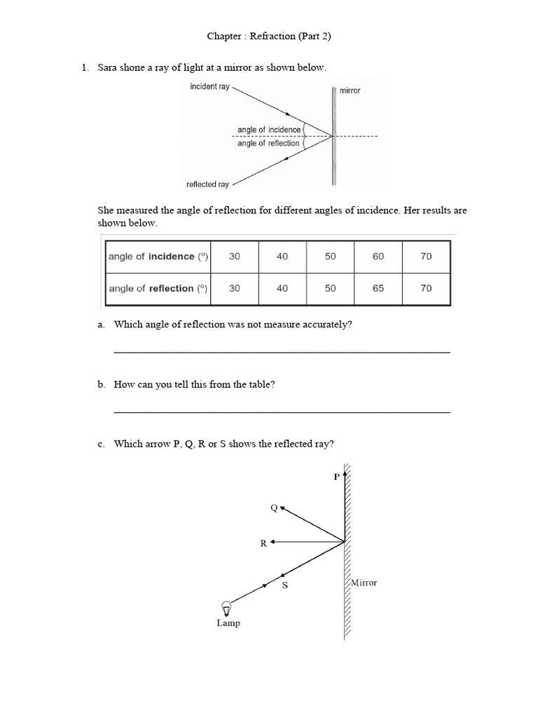 Refraction - Practice Worksheet (Part 2) | PDF